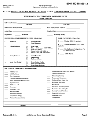 Fillable Online dphhs mt SDMI HCBS 899-12 Intake Sheet SDMI HCBS 899-12 ...