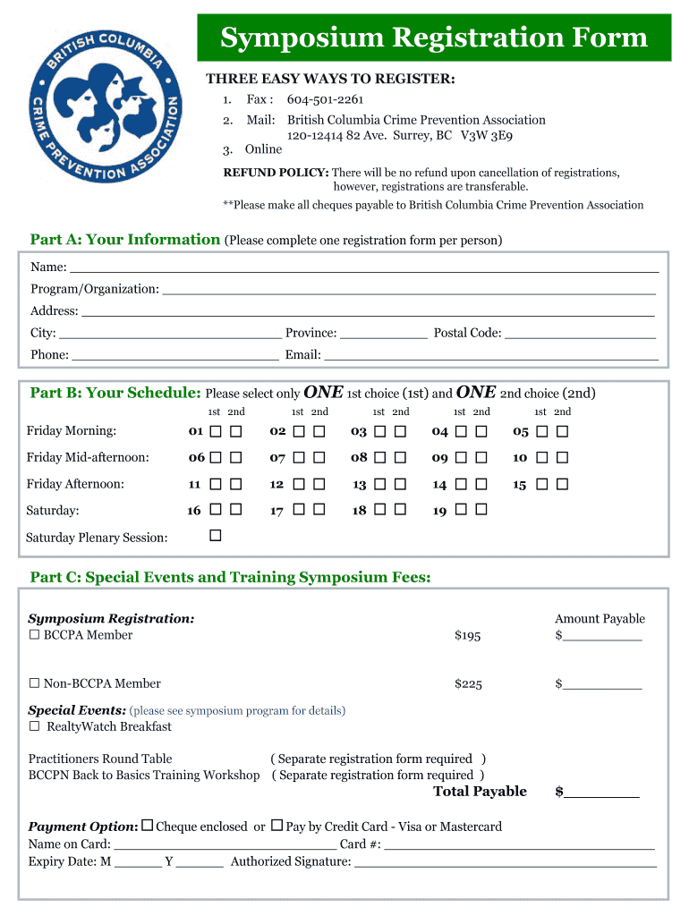 Fillable Online southpeacecrimeprevention Symposium Registration Form registration form per ...