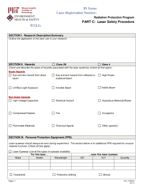 Fillable Online ehs mit PI Name Laser Registration Number Fax Email ...