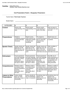 Fillable Online Your Rubric: Oral Presentation Rubric : Biography ...