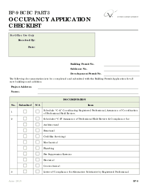 Fillable Online BP-9 BCBC PART 3 OCCUPANCY APPLICATION CHECKLIST Fax ...