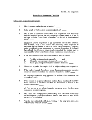 Fillable Online riverview wednet Long-Term Suspension Checklist ...