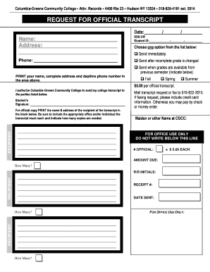 Fillable Online sunycgcc REQUEST FOR OFFICIAL TRANSCRIPT - sunycgccedu ...