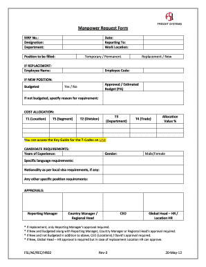 Fillable Online Manpower Request Form - Freight Systems Fax Email Print ...
