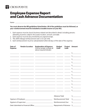 Fillable Online Employee Expense Report and Cash Advance Documentation ...