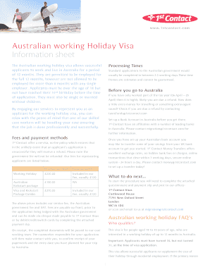 Fillable Online Australian working Holiday Visa Information sheet Fax ...