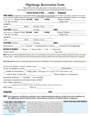 Fillable Online pilgrimages Pilgrimage Reservation Form - pilgrimages ...