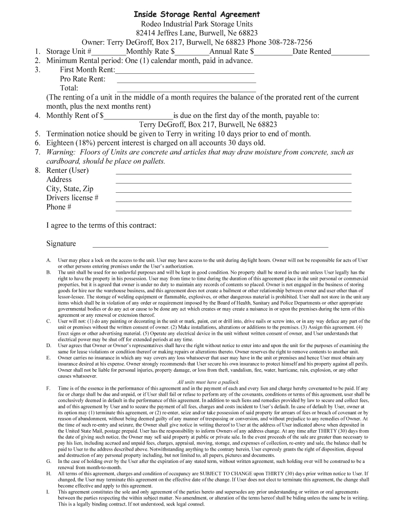 Fillable Online Inside Storage Rental Agreement Fax Email Print - pdfFiller