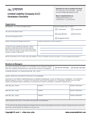 Fillable Online Limited Liability Company (LLC) Formation Checklist ...