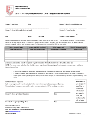Fillable Online fairfield 2015 2016 Dependent Student Child Support ...
