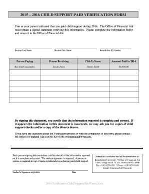 Fillable Online ben 2015 2016 CHILD SUPPORT PAID VERIFICATION FORM You ...