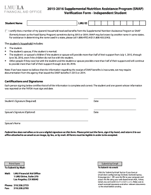 Fillable Online financialaid lmu 20152016 Supplemental Nutrition ...