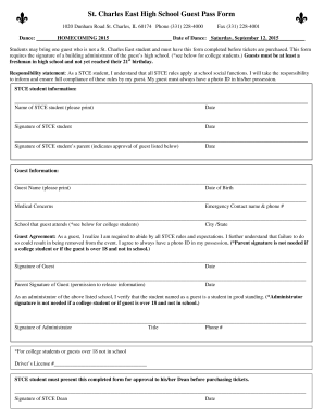 Fillable Online east d303 St Charles East High School Guest Pass Form ...