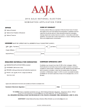 Fillable Online aaja 2014 AAJA NATIONAL ELECTION NOMINATION APPLICATION ...