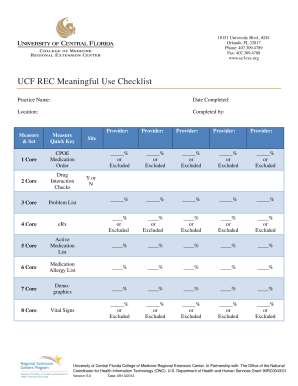 Fillable Online ucf-rec UCF REC Meaningful Use Checklist - ucf-rec Fax ...
