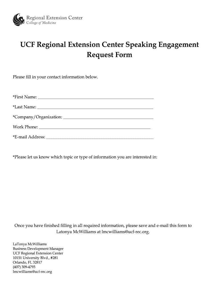 Fillable Online ucf-rec UCF Regional Extension Center Speaking ...
