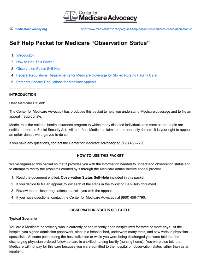 Fillable Online org/self-help-packet-for-medicare-observation-status ...