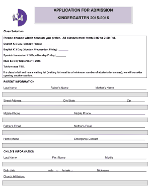 Fillable Online kcsa APPLICATION FOR ADMISSION KINDERGARTEN 2015-2016 - kcsa Fax Email Print ...