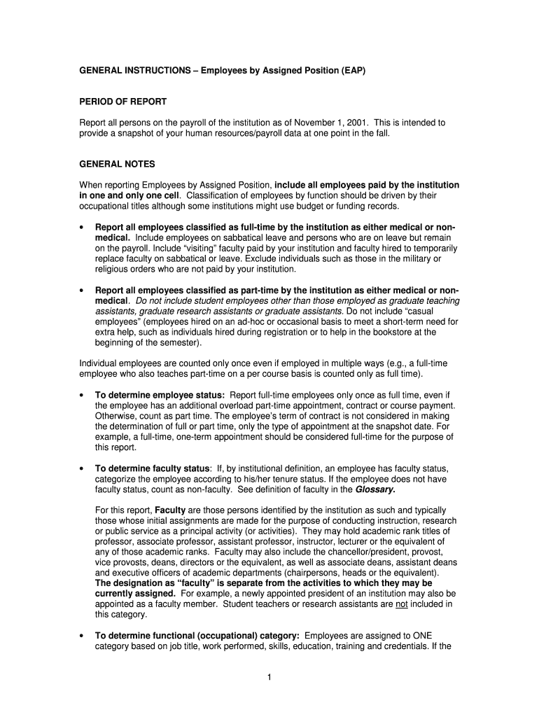 Fillable Online GENERAL INSTRUCTIONS Employees by Assigned Position ...