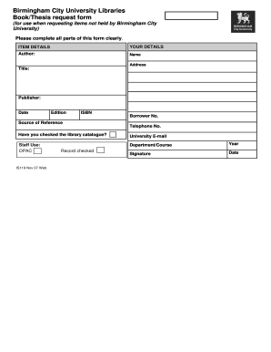 Fillable Online library bcu ac Birmingham City University Libraries ...