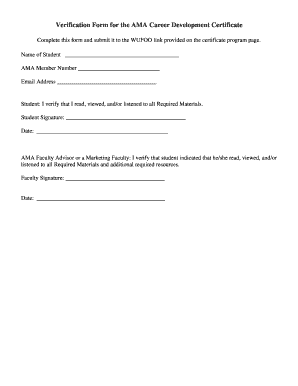 Fillable Online Verification Form for the AMA Career Development ...