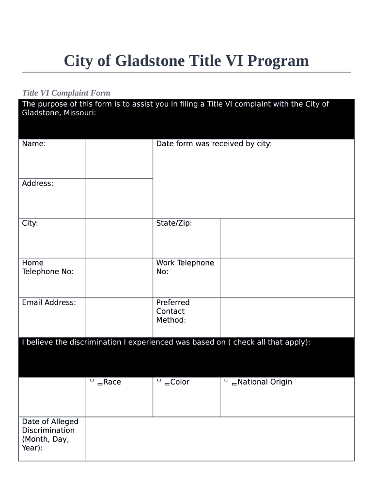 Fillable Online gladstone mo City of Gladstone Title Vi Program Fax Email Print - pdfFiller