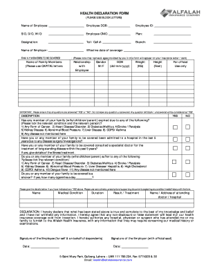 Fillable Online HEALTH DECLARATION FORM (PLEASE USE BLOCK LETTERS) Name ...