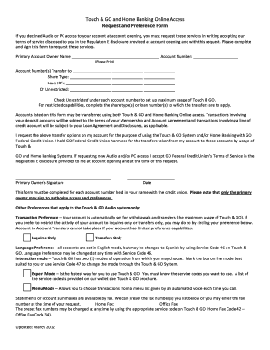 Fillable Online mygofcu Touch GO and Home Banking Online Access Request ...