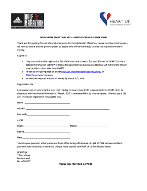 Fillable Online ADIDAS HALF MARATHON 2015 - APPLICATION AND PLEDGE FORM ...