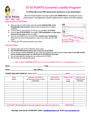 Fillable Online JO JO POINTS Customer Loyalty Program Fax Email Print ...