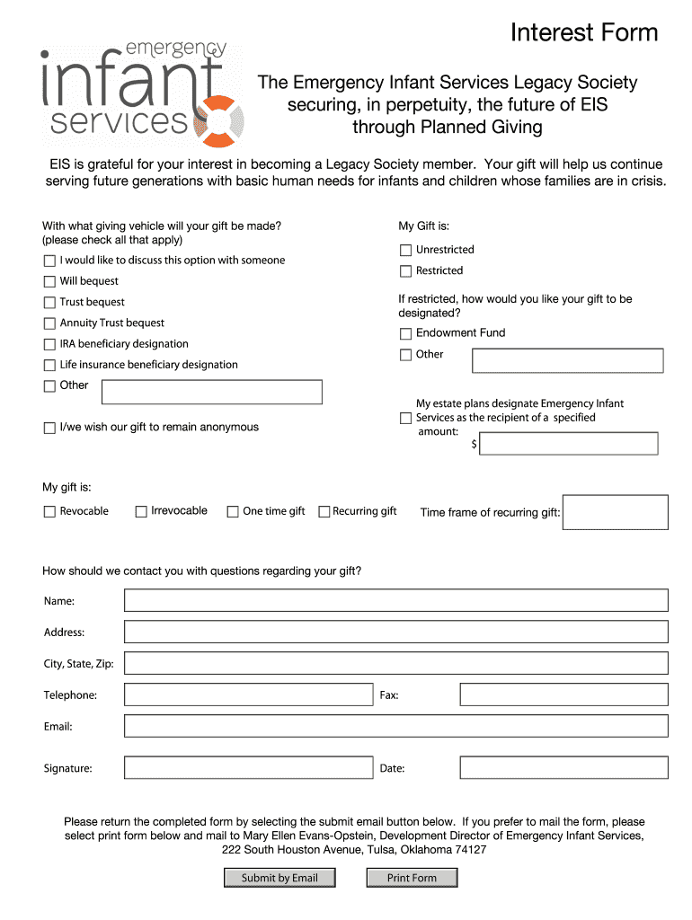 Fillable Online emergencyinfantservices Interest Form - Emergency ...