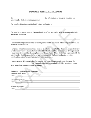 Fillable Online INFORMED REFUSAL SAMPLE FORM - PSIC Insurance Company Fax Email Print - pdfFiller