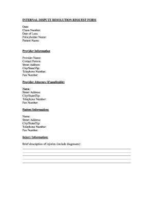 Fillable Online Internal Dispute Resolution Request Form - CSG Fax ...