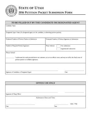 Fillable Online elections utah 2016 Petition Packet Submissionpub Fax ...