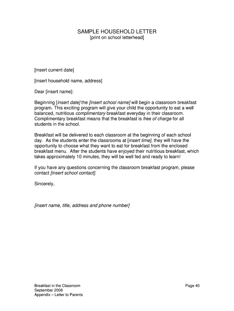 Fillable Online SAMPLE HOUSEHOLD LETTER Fax Email Print - pdfFiller