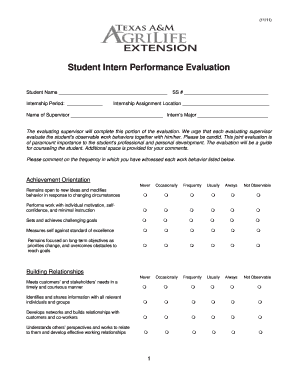 Fillable Online southtexas tamu Student Intern Performance Evaluation ...