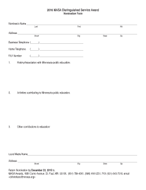 Fillable Online mnasa 2016 MASA Distinguished Service Award Fax Email ...