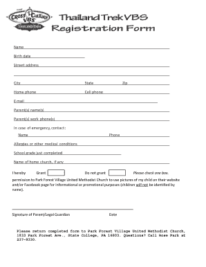 Fillable Online pfvumc 15 Vbs Registration Form With Fieldspdf Fax ...