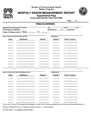 Fillable Online Radon Program MONTHLY RADON MEASUREMENT REPORT Fax ...