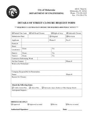 Fillable Online mishawaka in DETAILS OF STREET CLOSURE REQUEST FORM ...