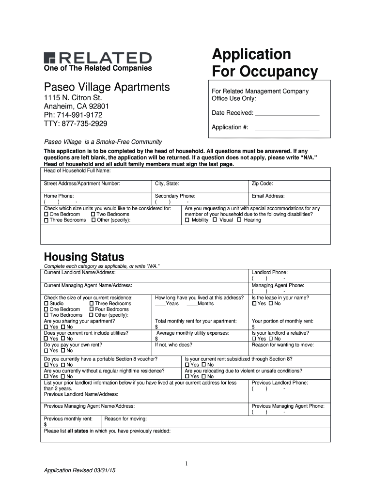 Fillable Online For Occupancy Fax Email Print - pdfFiller