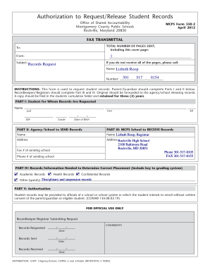 Fillable Online montgomeryschoolsmd Mcps Form 550-2 Authorization to RequestRelease Student ...