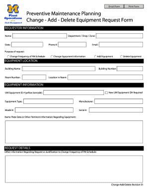 Fillable Online plantops umich Preventive Maintenance Planning Change ...