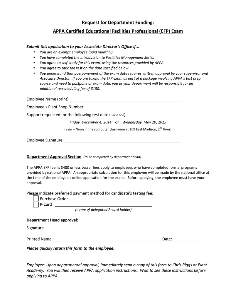Fillable Online plantops umich EFP Dept Funding Request Form Fax Email ...