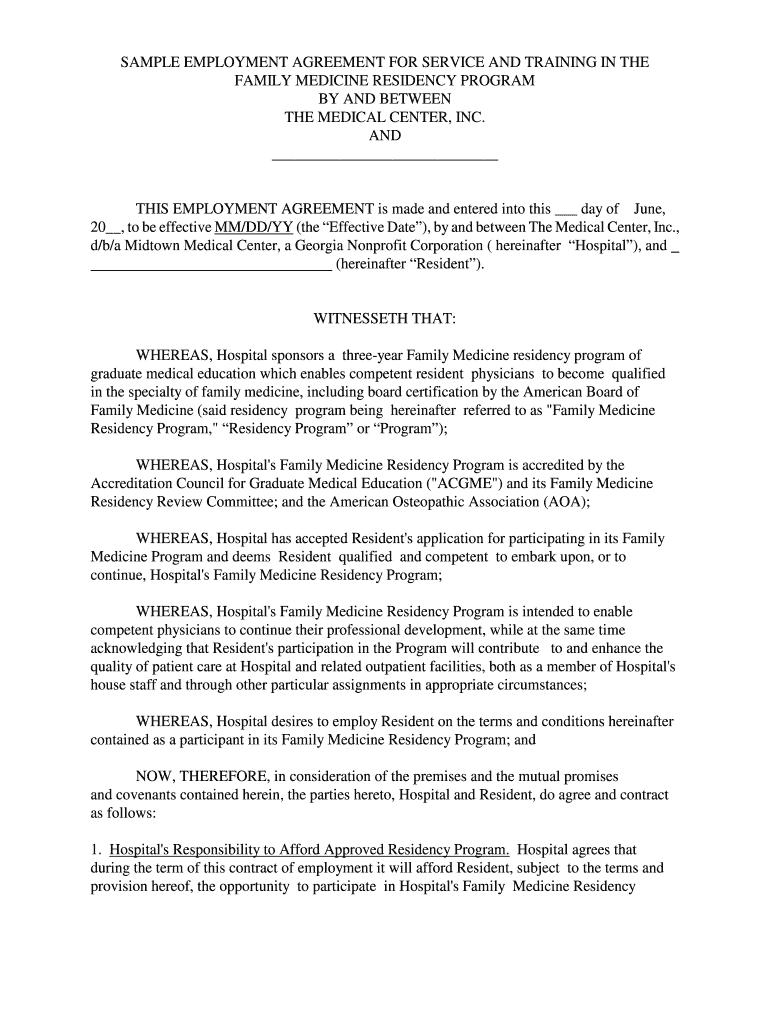 Fillable Online SAMPLE FM resident contract 2014-15 Fax Email Print ...