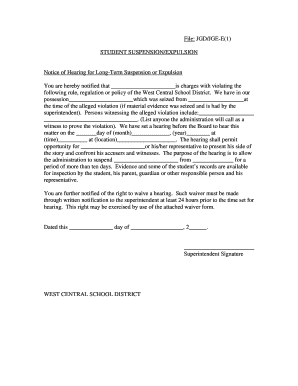 Fillable Online westcentral k12 sd STUDENT SUSPENSIONEXPULSION Notice ...