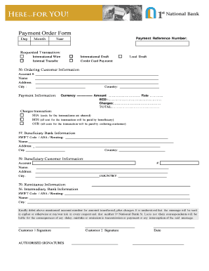 Fillable Online Payment Order Form - 1st National Bank Homepage Fax ...