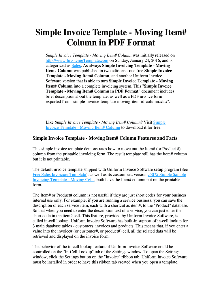 Fillable Online Simple Invoice Template - Moving Item Column in PDF ...