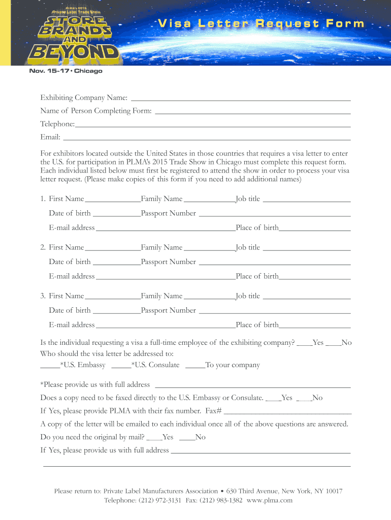 Fillable Online Visa Letter Request Form - PLMA Fax Email Print - pdfFiller