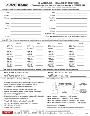 Fillable Online FT SL Dealer Order Form 2012 Fax Email Print - pdfFiller